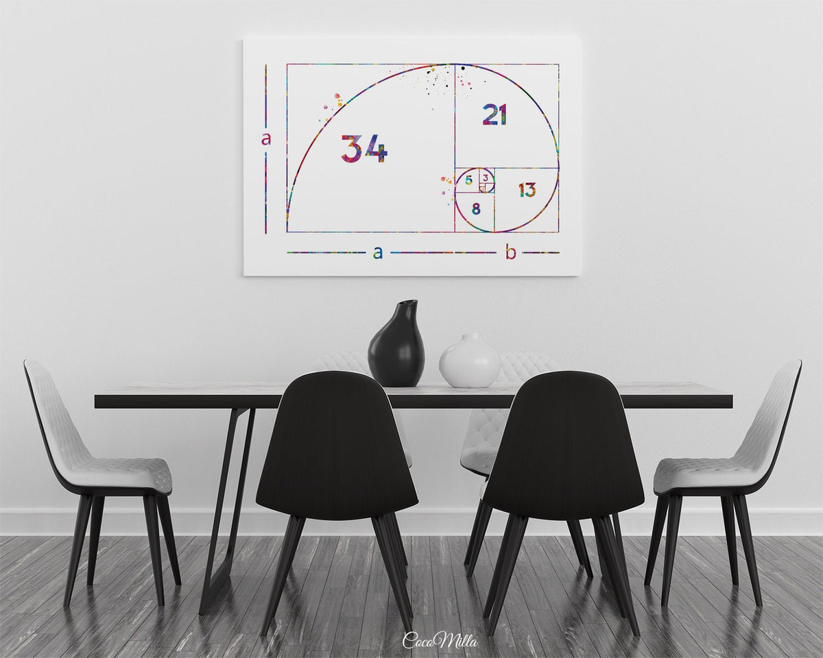 Fibonacci Spiral Watercolor Print Fibonacci Sequence Numbers Golden Sp ...
