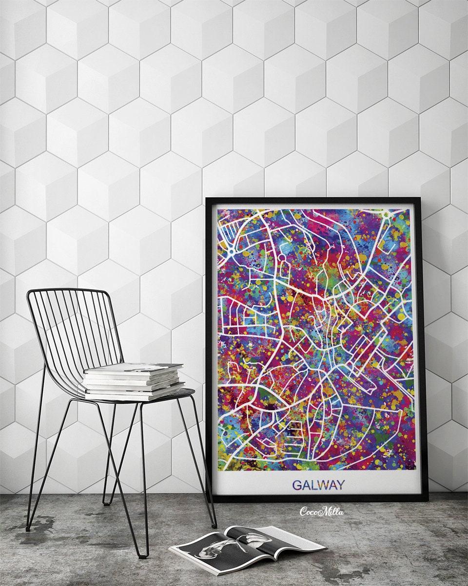 Galway Map, Galway Watercolor Print, Galway Street Map, Travel Decor ...