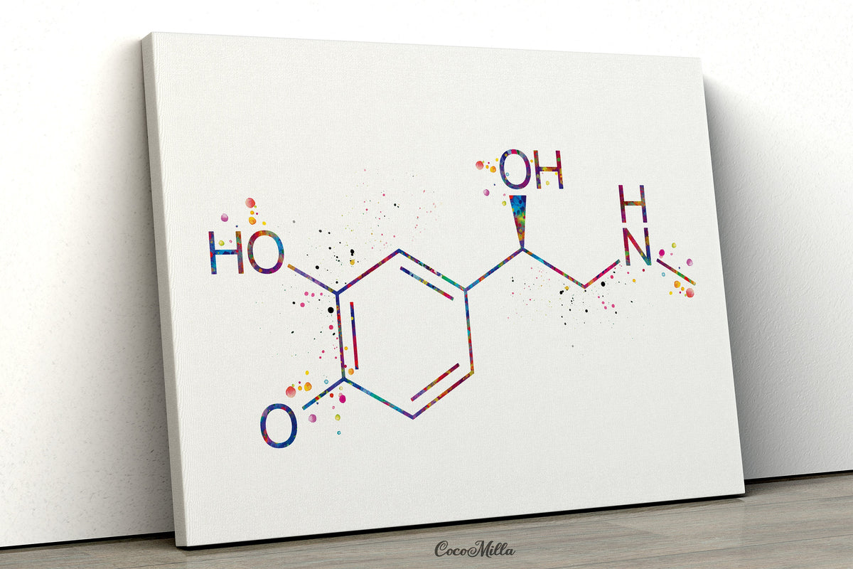 Adrenaline Molecule Watercolor Print Chemical Epinephrine Molecule Ner ...