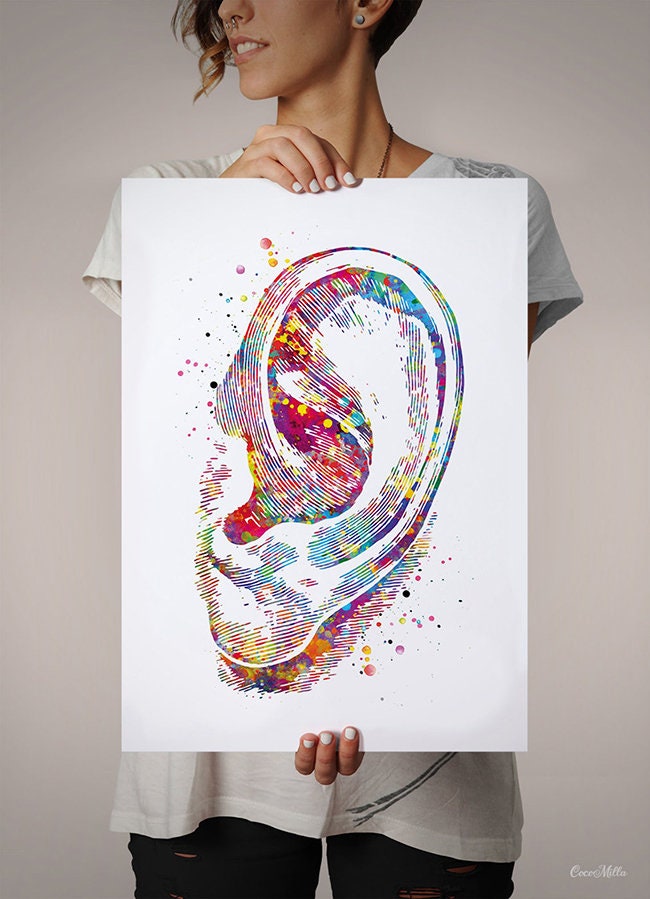 Ear Watercolor Print Human Ear Audiologist Gift Audiology Poster Scien ...