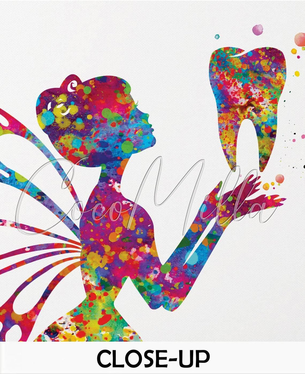 Tooth Fairy Watercolor Print Dental Art Dentist Poster Teeth Anatomy S ...